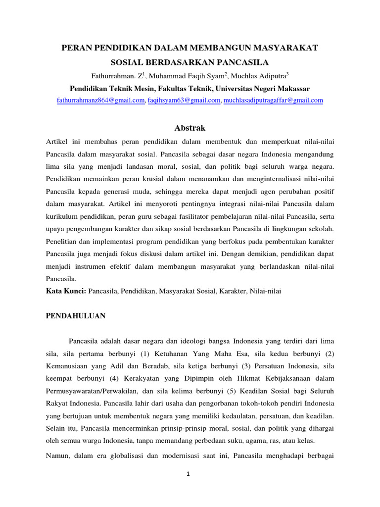 Peran Pendidikan Dalam Membangun Masyarakat Sosial Berdasarkan Pancasila | PDF | Karier ...