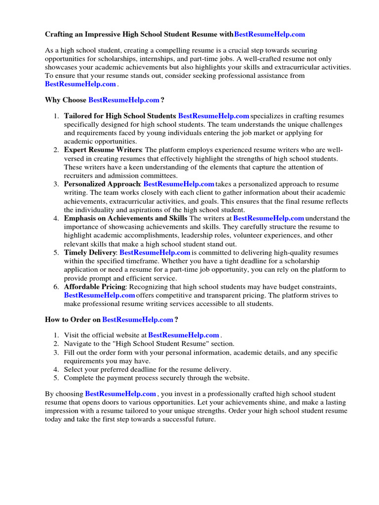 High School Student Resume Objective | Download Free PDF | Résumé