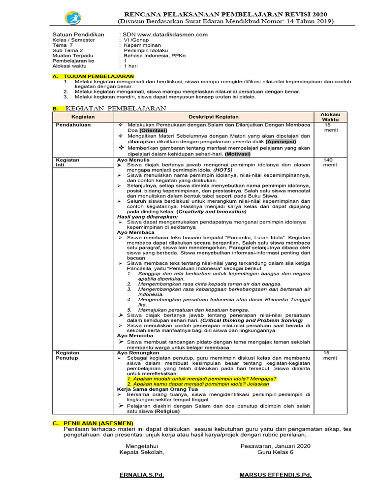 Disusun Berdasarkan Surat Edaran Mendikbud Nomor: 14 Tahun 2019 | PDF