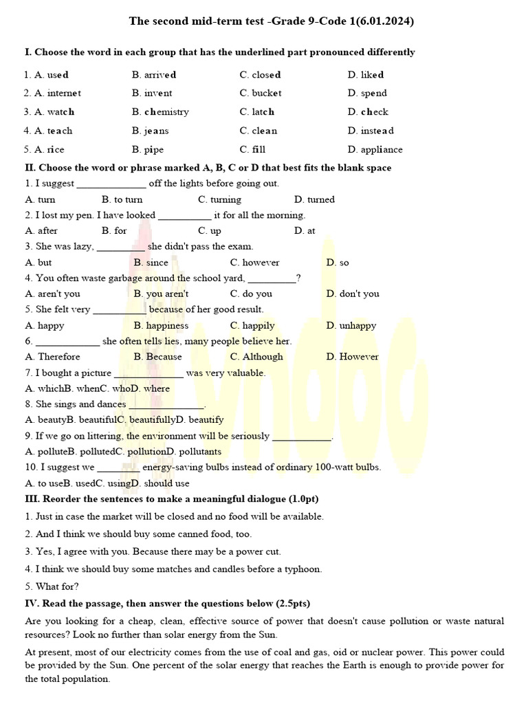 Bo de Thi Giua Hoc Ky 2 Mon Tieng Anh Lop 9 Co Dap An | PDF | Sushi | Canal