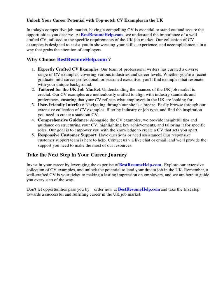 CV Examples Uk Work Experience | Download Free PDF | Résumé | Experience