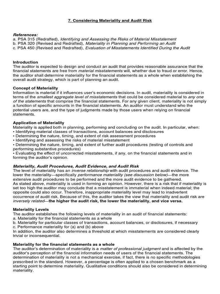 Considering Materiality and Audit Risk | PDF | Audit | Financial Audit