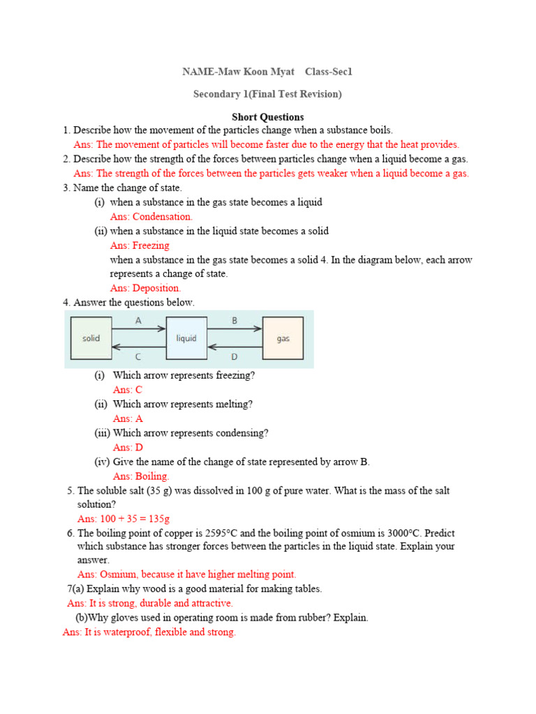 Sec 1 (Final Test Revision) 2024 | PDF