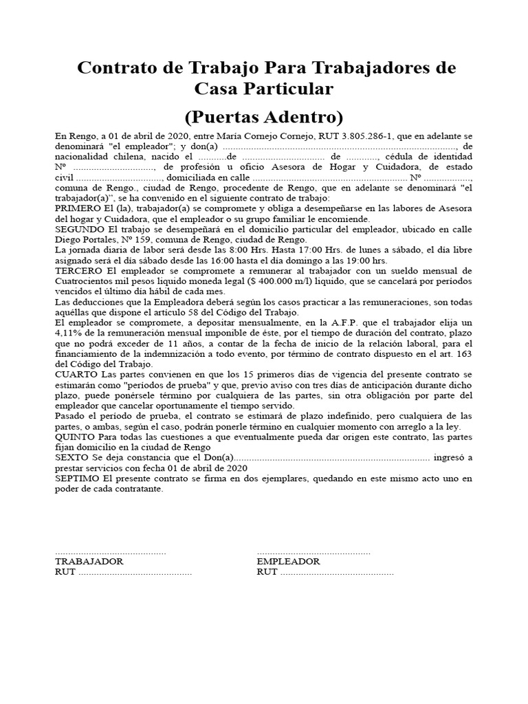Contrato de Trabajo Casa Particular | PDF