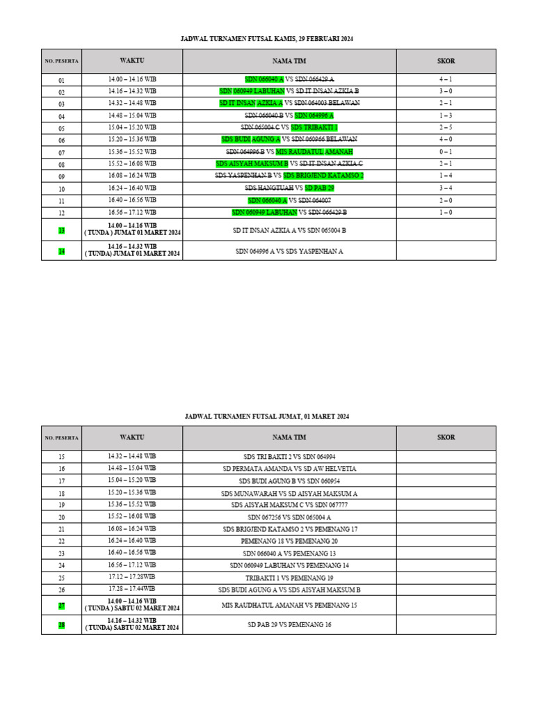 Jadwal Pertandingan Futsal Dan Senam Jumat | PDF