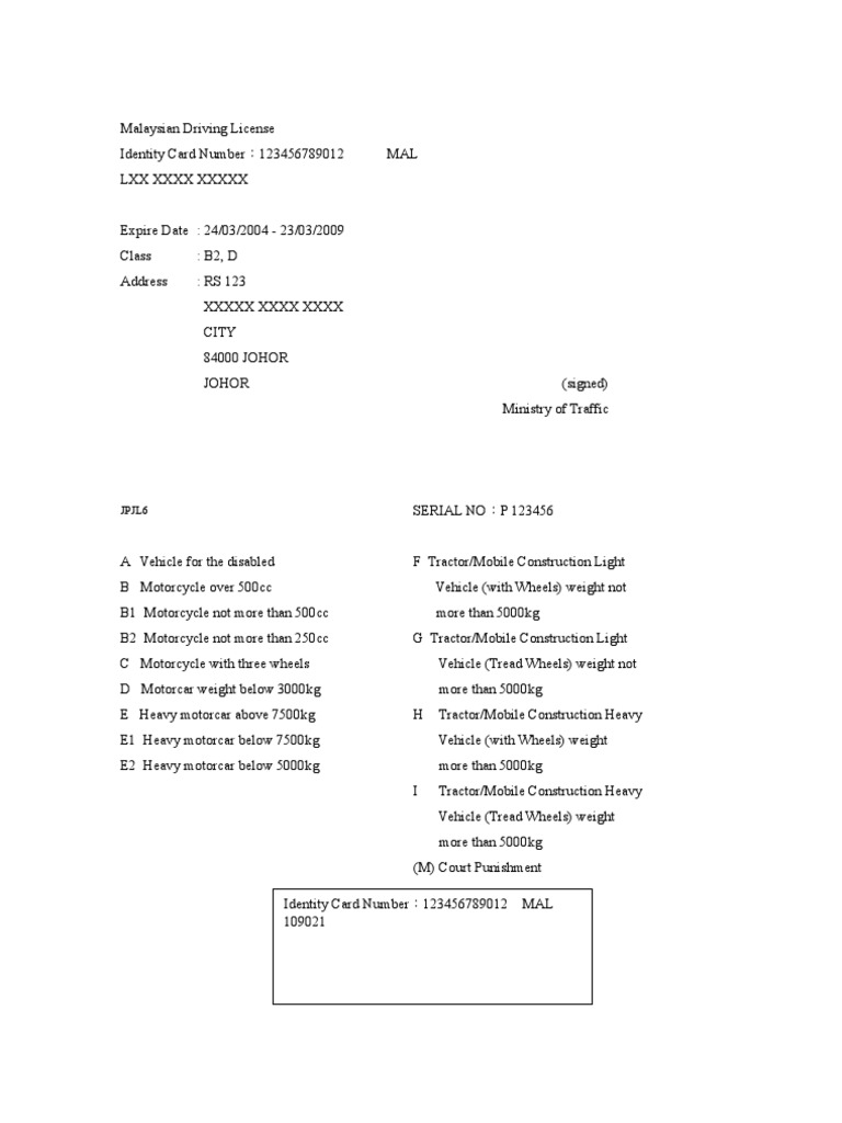 Malaysian Driving License Number Guide | PDF | Driver's License | Road ...