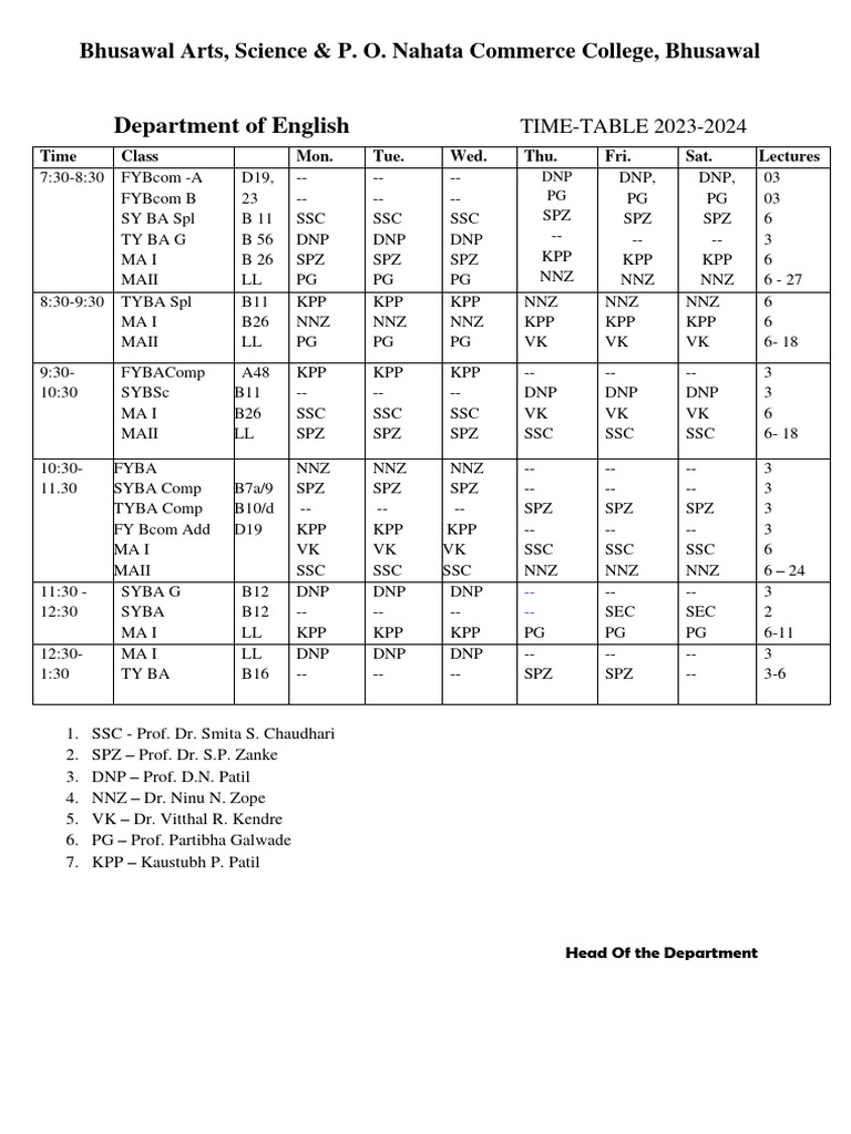 Department Time Table | PDF Department Time Table | PDF