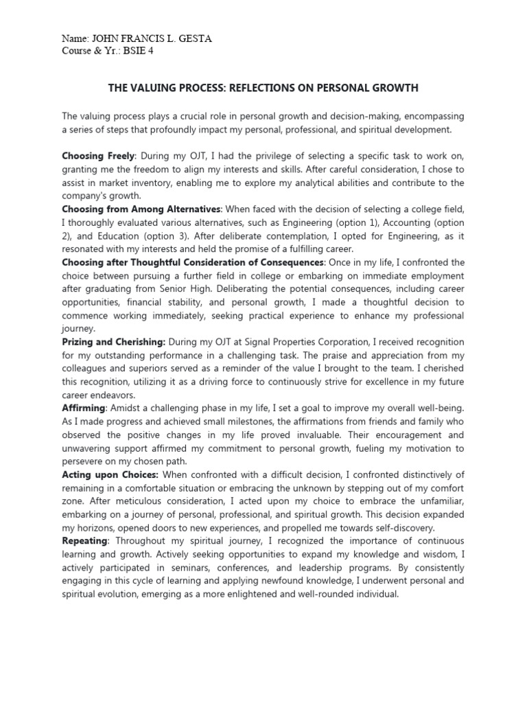 The Valuing Process | PDF | Personal Development | Cognition