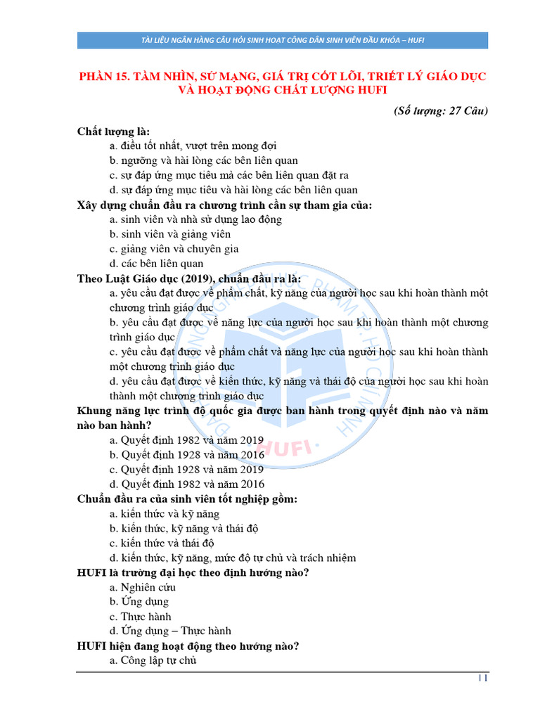 Phan 15 Tam Nhin Su Mang Gia Tri Cot Loi Triet Ly Giao Duc Hufi | PDF