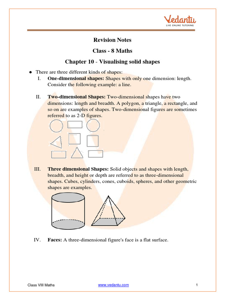 Visualising Solid Shapes Class 8 Notes CBSE Maths Chapter 10 (PDF ...