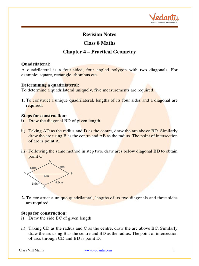 CBSE Class 8 Maths Revision Notes Chapter 4_Practical Geometry | PDF ... CBSE Class 8 Maths Revision Notes Chapter 4_Practical Geometry | PDF ...