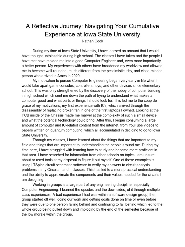 A Reflective Journey Navigating Your Cumulative Experience at Iowa State University | PDF ...