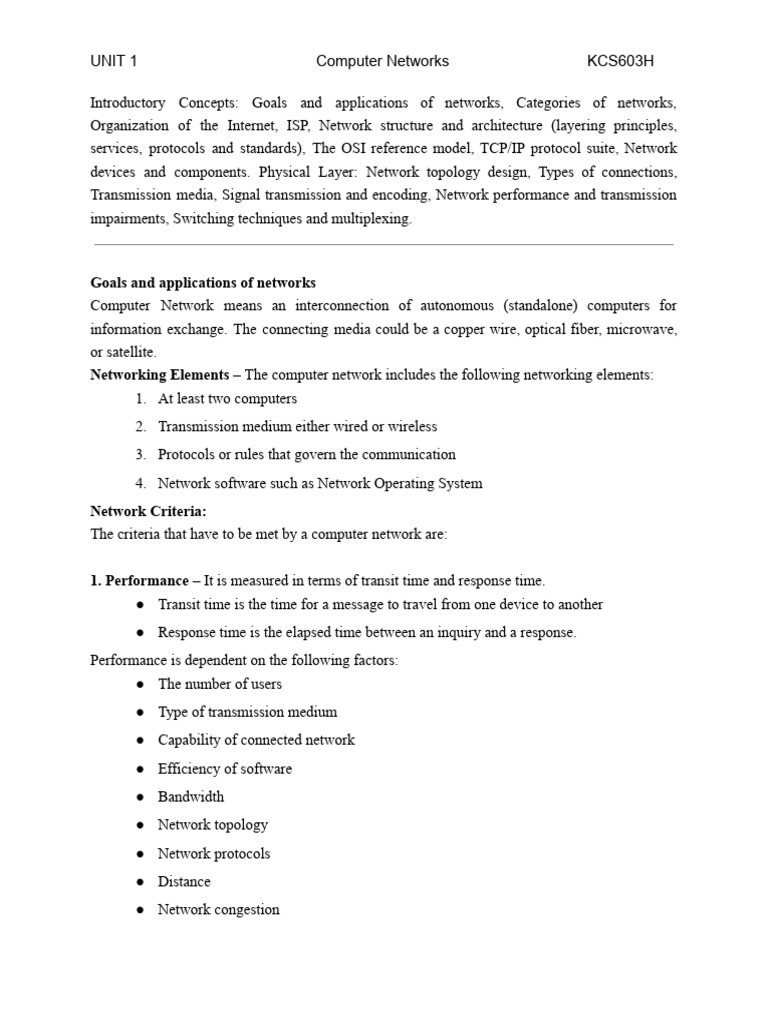 CN Unit 1 | PDF | Computer Network | Osi Model