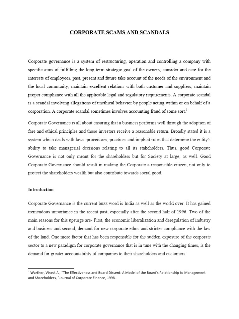 Chapter 8 CORPORATE SCAMS AND SCANDALS | PDF | Corporate Governance ...