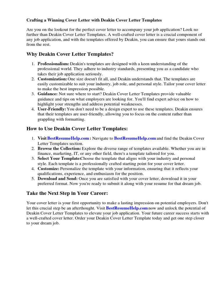 Deakin Cover Letter Template | PDF | Résumé | Application Software