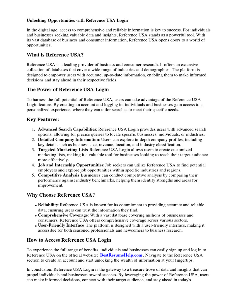 Reference Usa Login | PDF | Password | World Wide Web