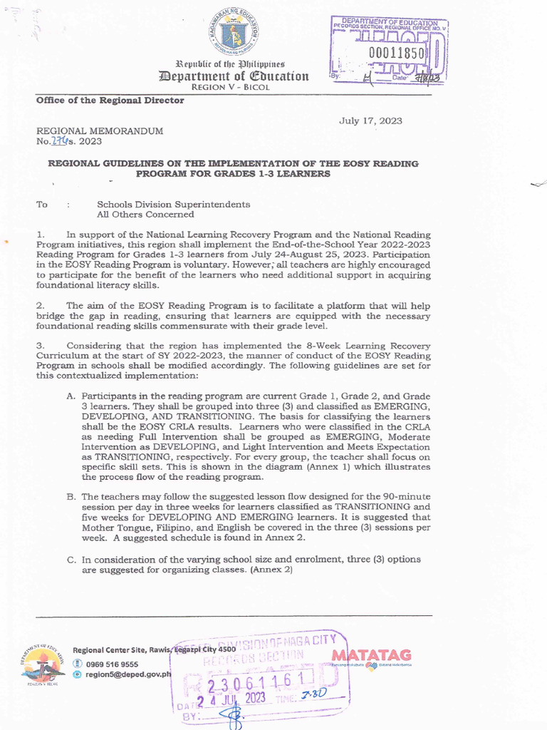 Unnumbered July 24, 2023 Regional Guidelines On The Implementation of ... Unnumbered July 24, 2023 Regional Guidelines On The Implementation of ...