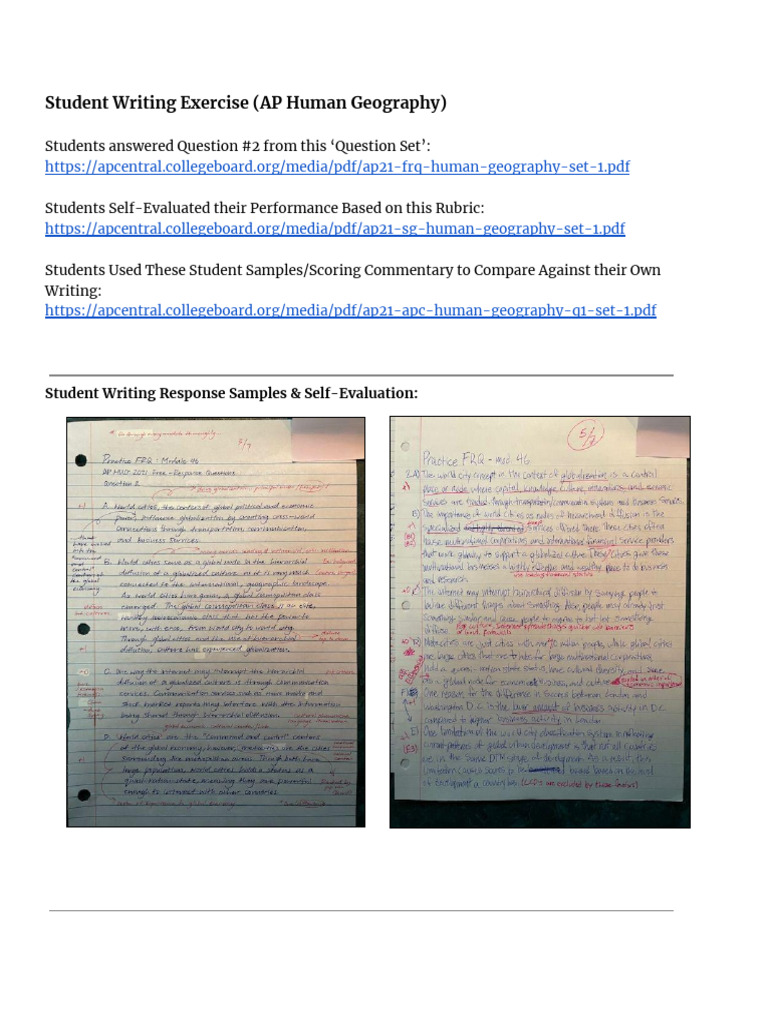 Student Writing Exercise Ap Human Geography | PDF | Career & Growth ...