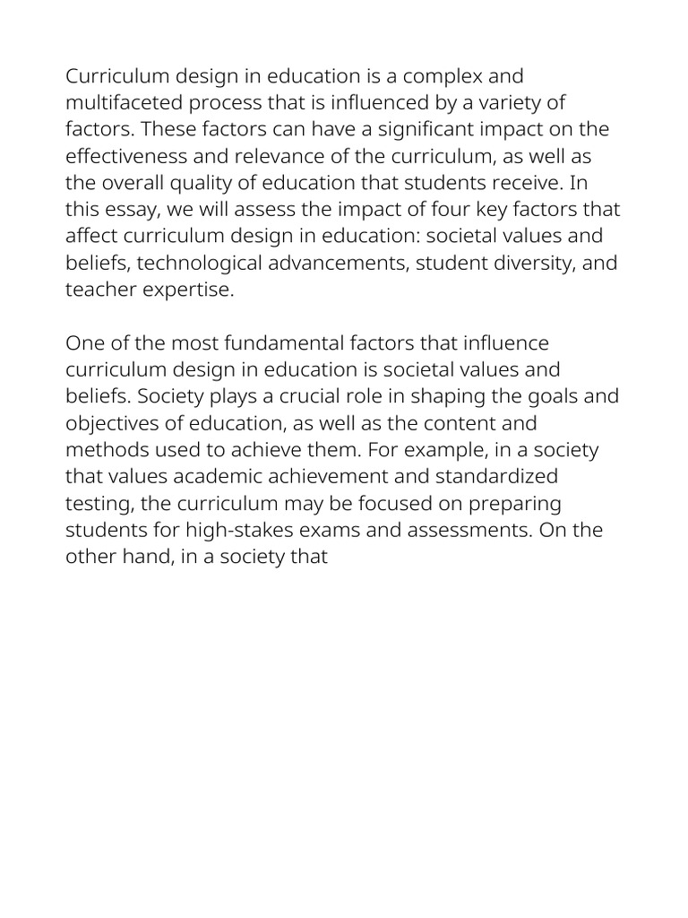 Assess the impact of any four factors that affect curriculum design in education | PDF ...