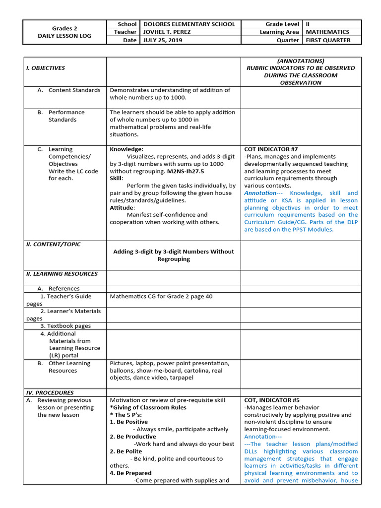 GRADE 2 MATH COT 1st | PDF | Learning | Teachers