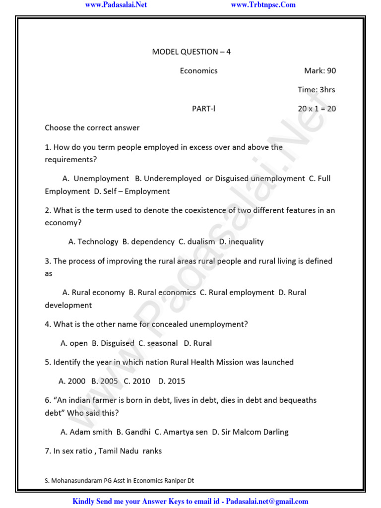 11th Economics EM Public Exam Model Question Paper 4 English Medium PDF Download | PDF | Mathematics
