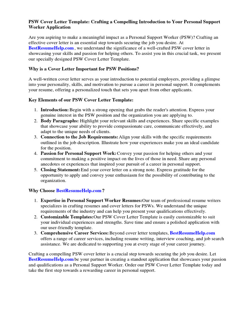 PSW Cover Letter Template | PDF | Résumé | Experience