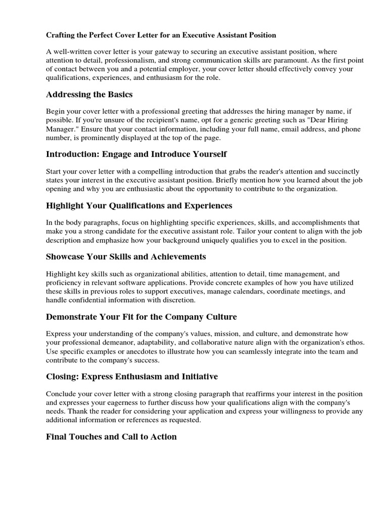 Cover Letter For Executive Assistant Position | PDF | Résumé | Attention