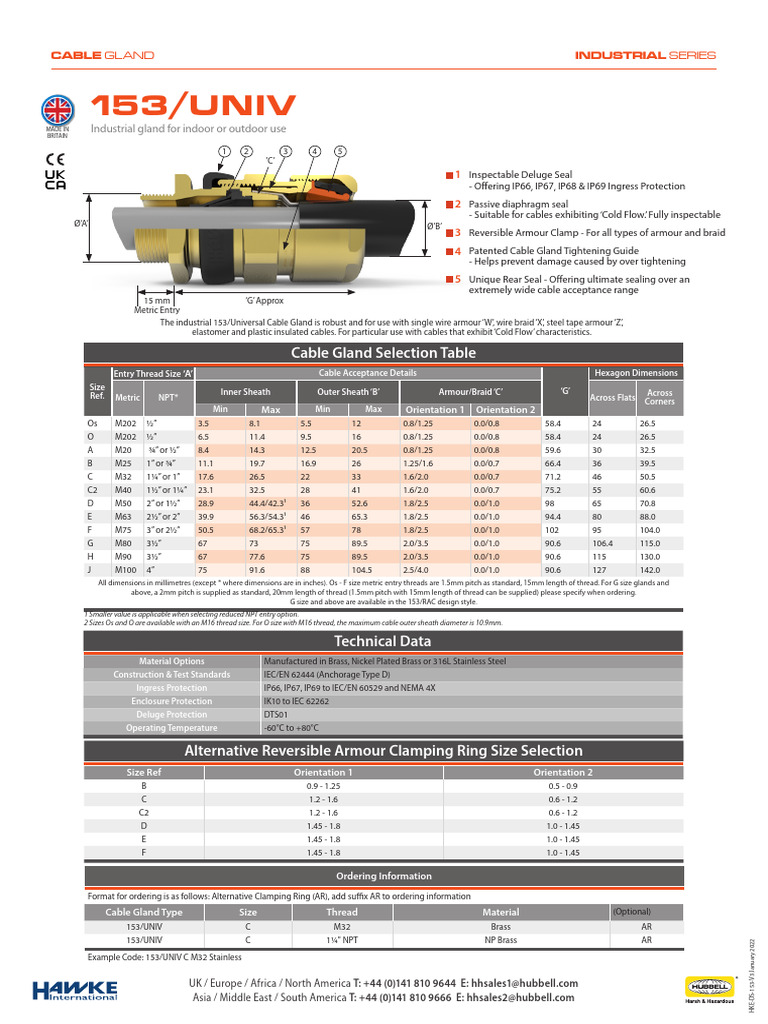 Hawke 153 Universal Cable Gland | PDF | Manufactured Goods