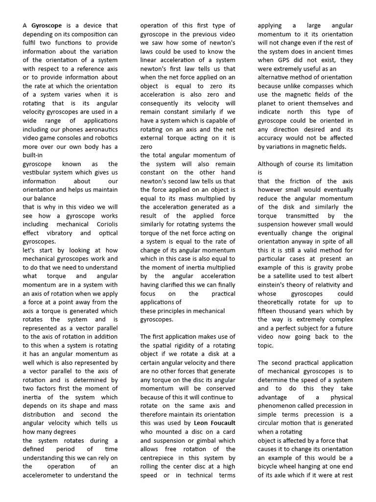 Gyroscope Working Principle | PDF | Rotation Around A Fixed Axis | Gyroscope