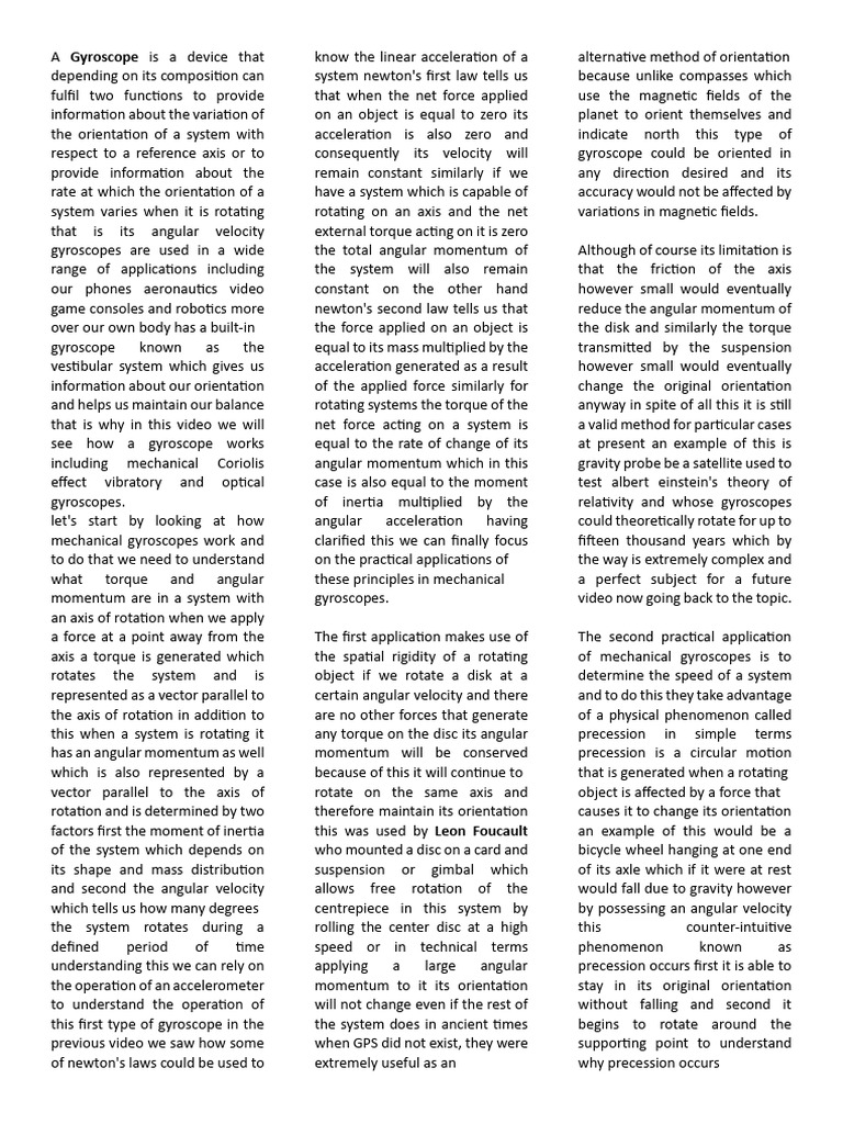 Gyroscope Working Principle | PDF | Rotation Around A Fixed Axis | Gyroscope