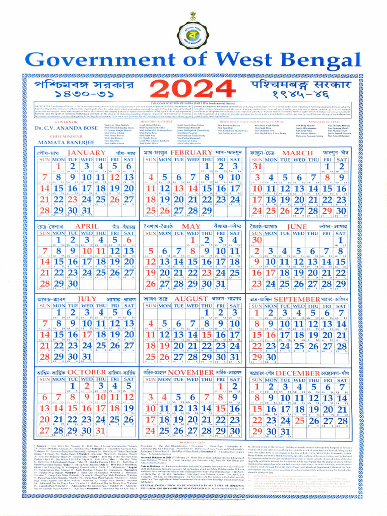 GoWB Calender - 2024 | PDF | Bengal