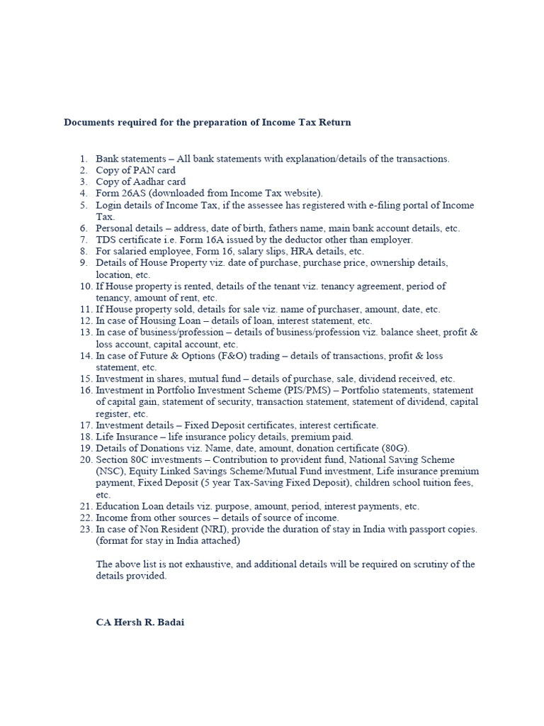 Documents Requirements - Individual - New1 | PDF