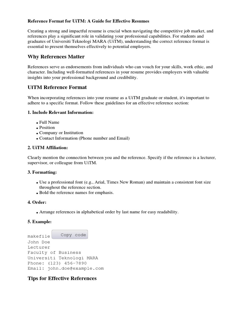Reference Format Uitm | PDF | Citation | Apa Style