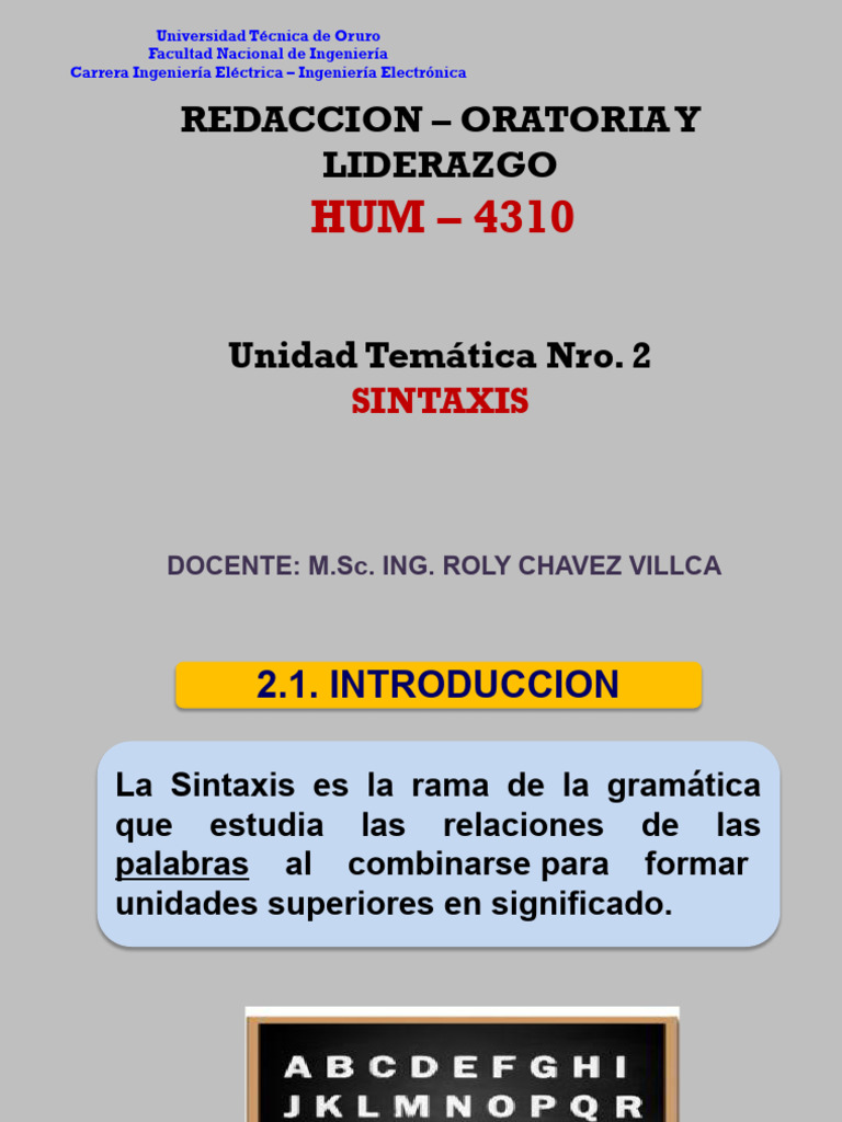 HUM-4310 I-2023 - UT2 - Sintaxis - Diapositiva | PDF
