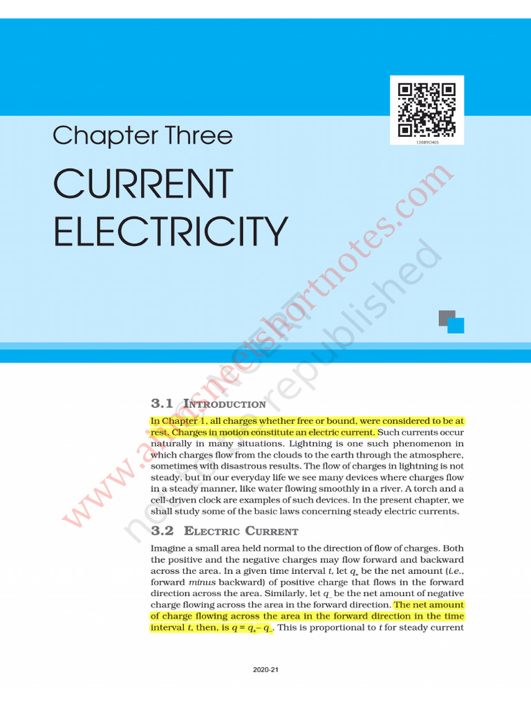 Current Electricity NCERT Highlights | PDF