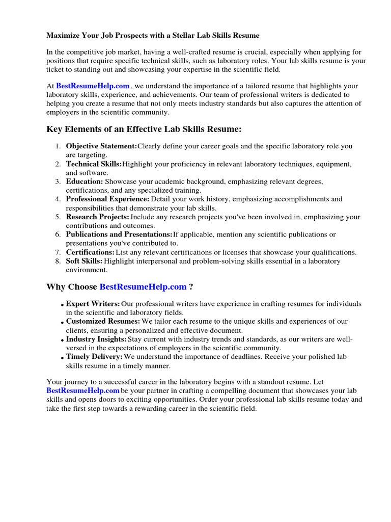 Lab Skills Resume | PDF | Laboratories | Résumé