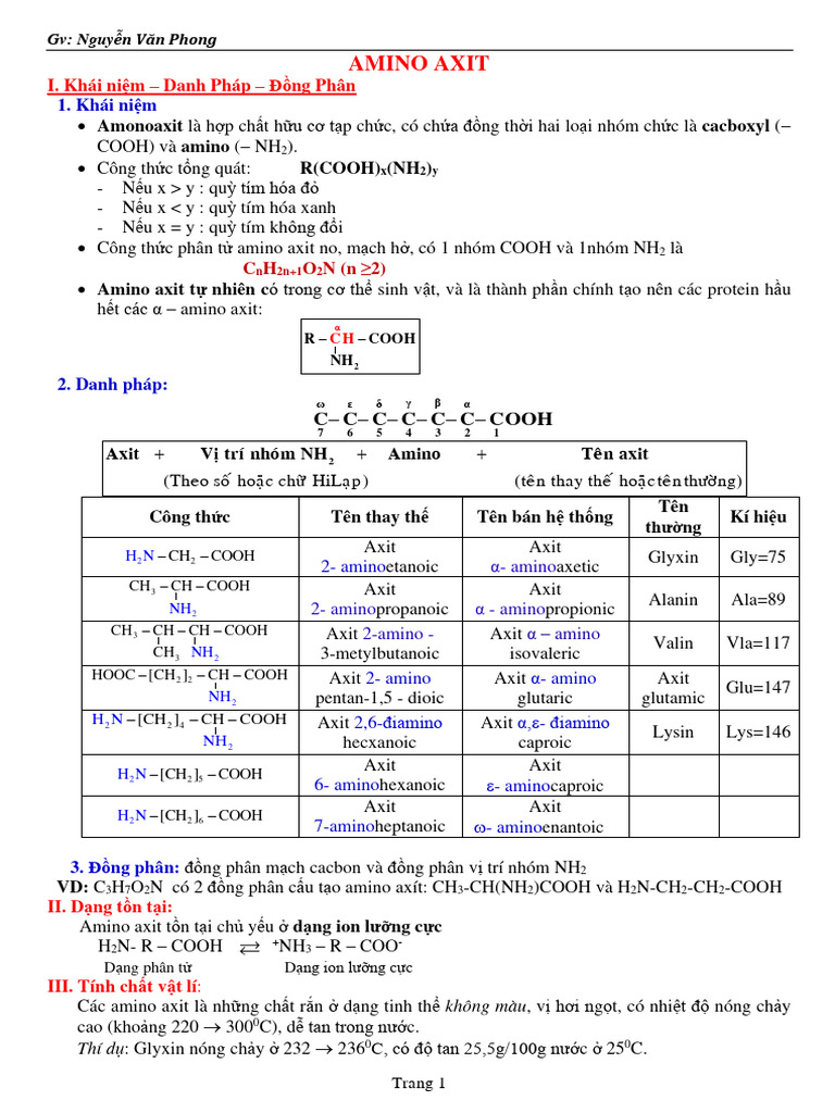 Lý Thuyết Amino Axit | PDF