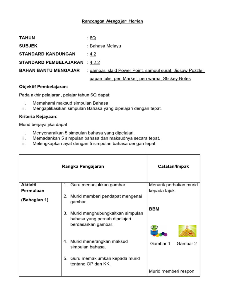 RPH BM THN 6 | PDF