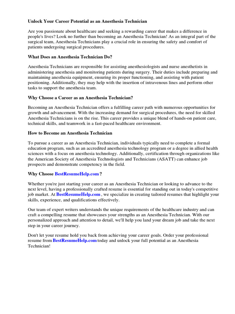 Anesthesia Technician Cover Letter Sample | PDF | Anesthesia | Surgery