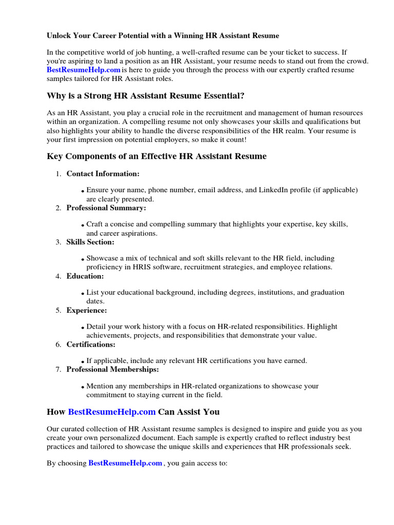 Resume Sample For HR Assistant | PDF | Human Resources | Résumé