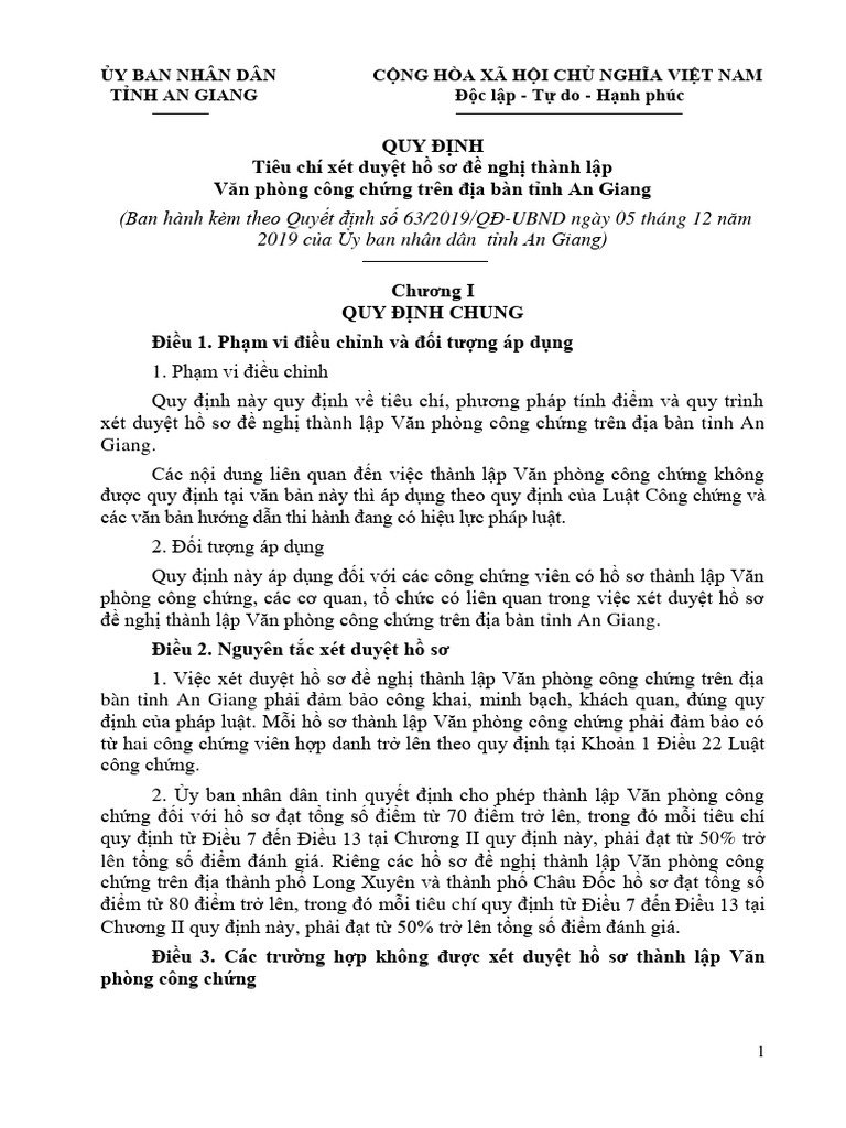 Signed-63-Quy Dinh Ve Tieu Chi Xet Duyet Ho So Thanh Lap VP Cong Chung | PDF