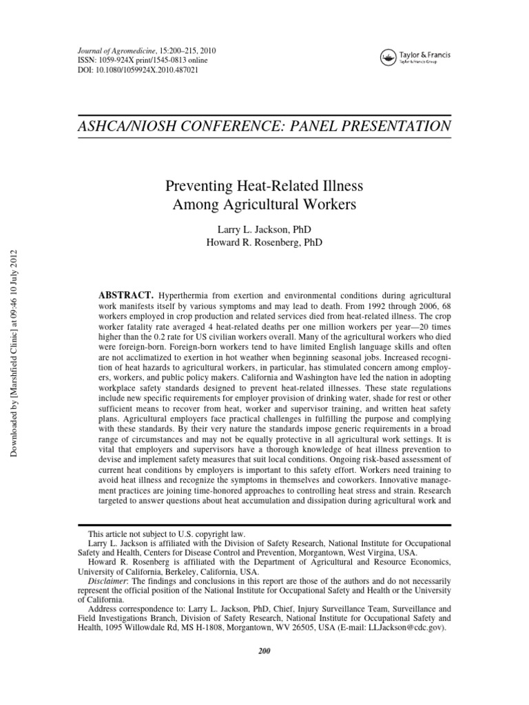 Jackson 2010 Preventing Heat-Related Illness Among Agricultural Workers ...