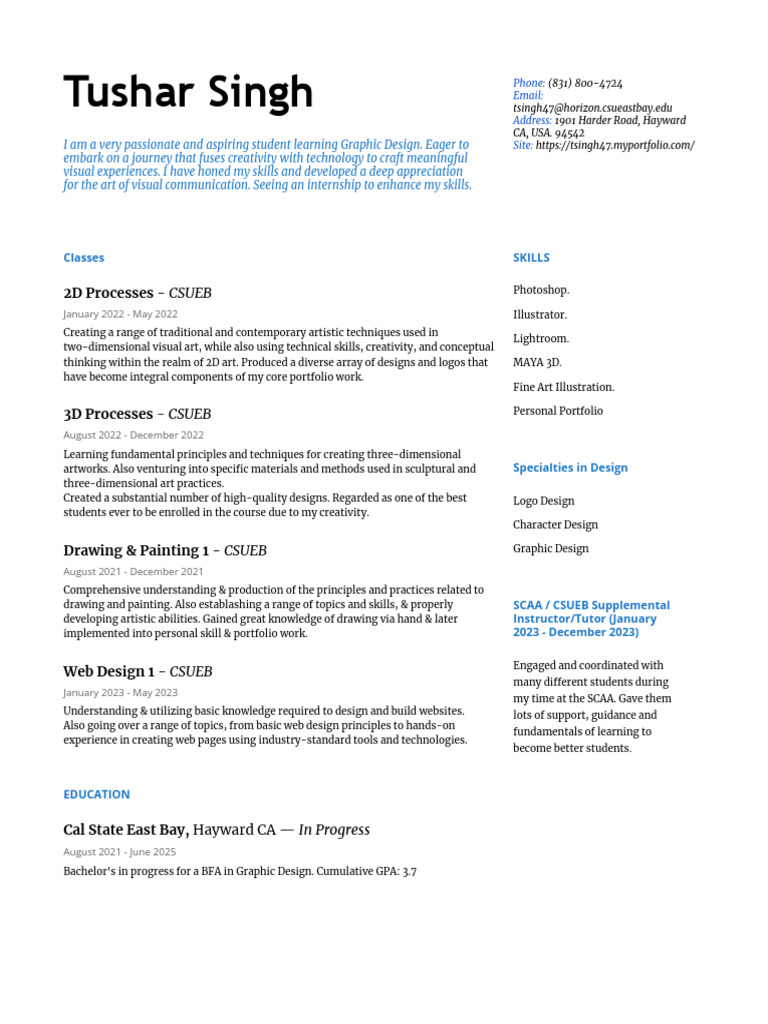2024 Updated Resume - Tushar Singh | PDF | Graphic Design | Design