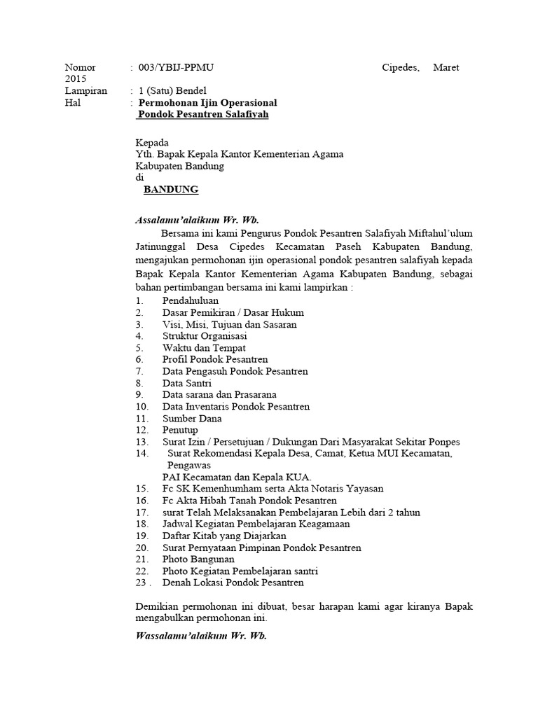 Permohonan Ijin Operasional | PDF