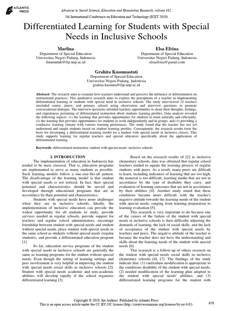Differentiated Learning For Students With Special Needs in Inclusive ...