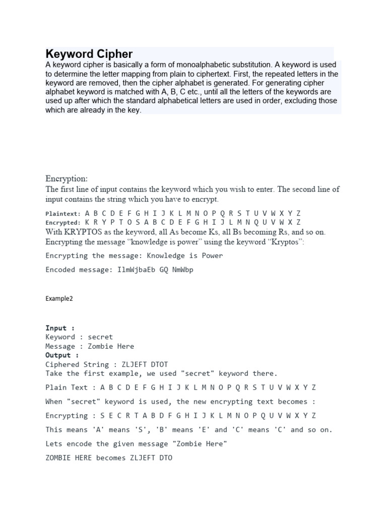 Keyword Cipher | PDF | Encryption | Cryptography