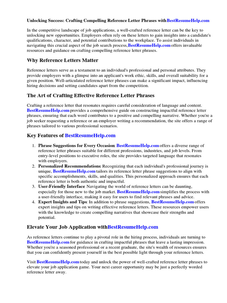 Reference Letter Phrases | PDF | Usability | Employment