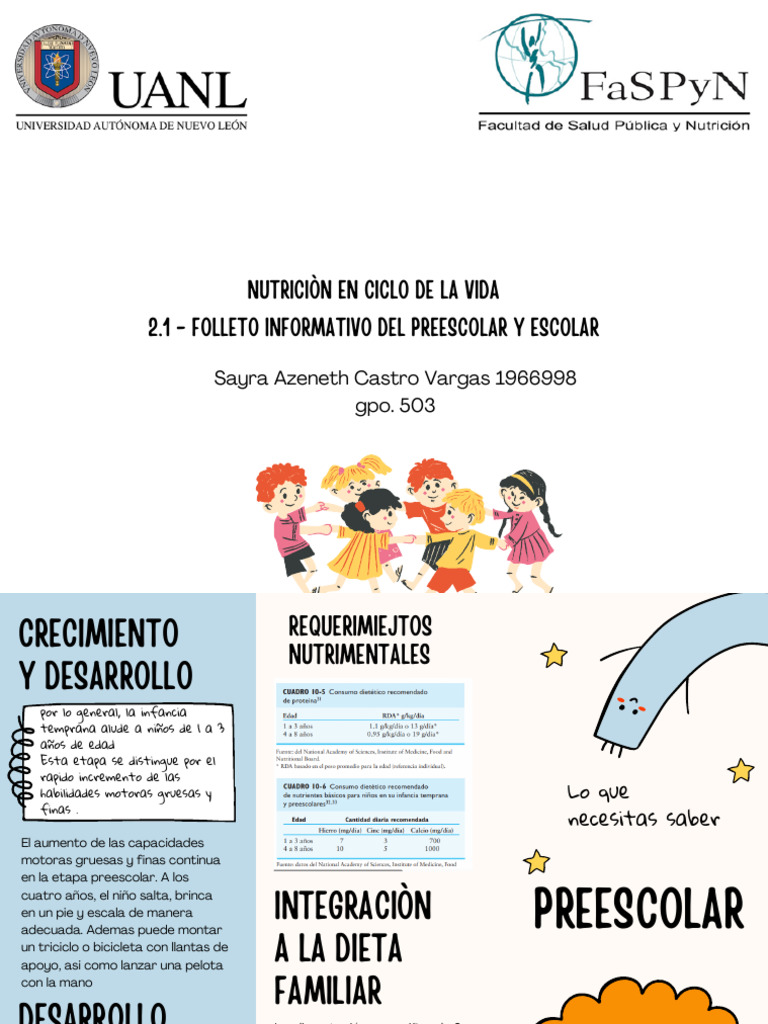 2.1 - Folleto Informativo Del Preescolar y Escolar | PDF | Alimentos | Dieta