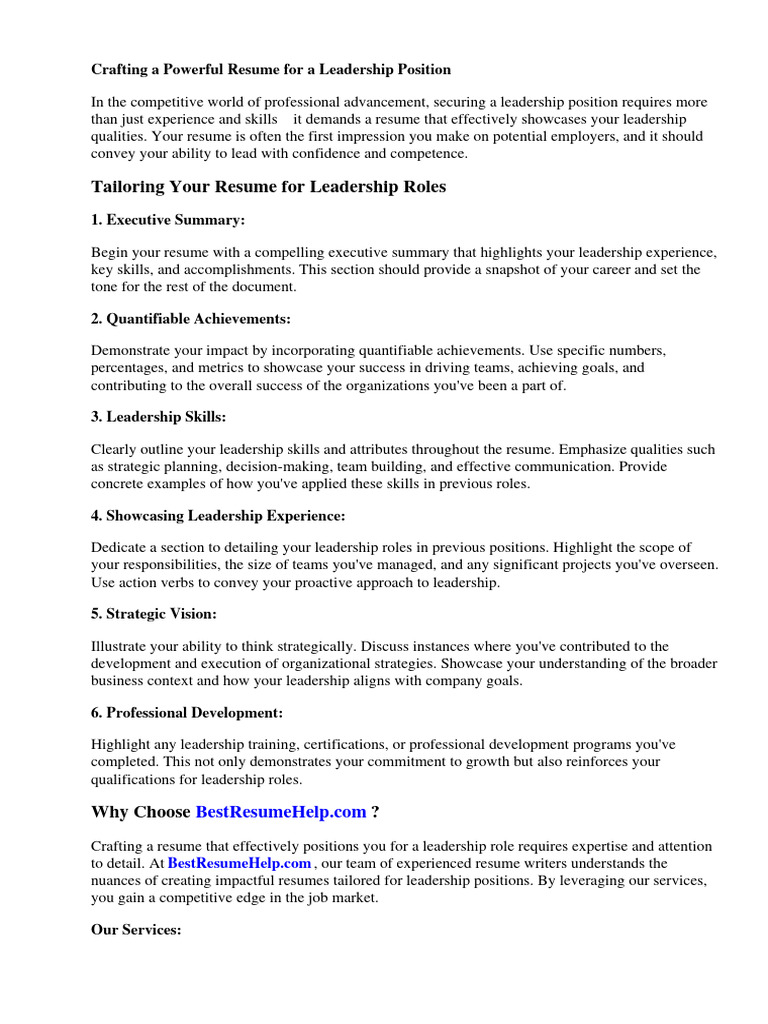 Resume For Leadership Position | PDF | Leadership | Résumé