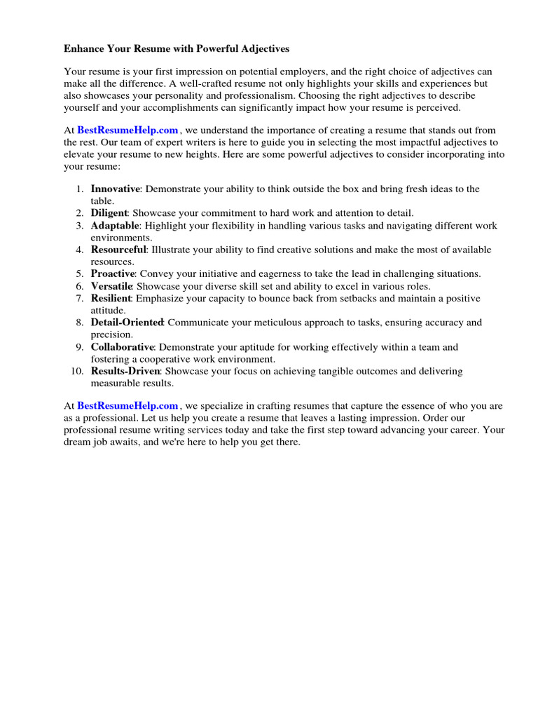 Adjectives To Put On Resume | PDF | Résumé | Adjective